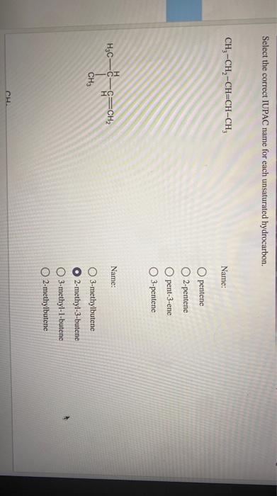 Solved Select the correct IUPAC name for each unsaturated | Chegg.com