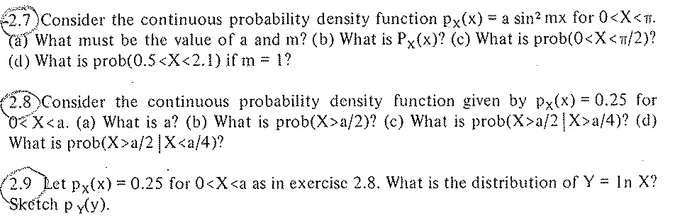 (2.7) ﻿Consider the continuous probability density | Chegg.com