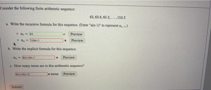 Solved Consider the following finite arithmetic sequence: | Chegg.com