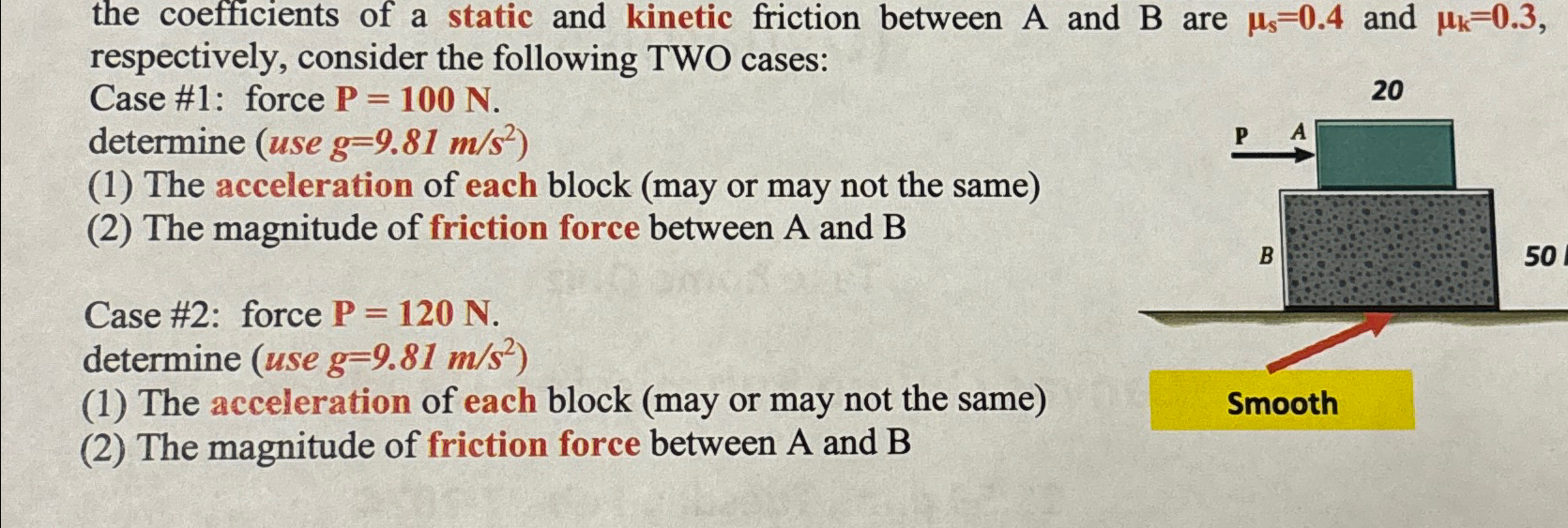 the coefficients of a static and kinetic friction | Chegg.com