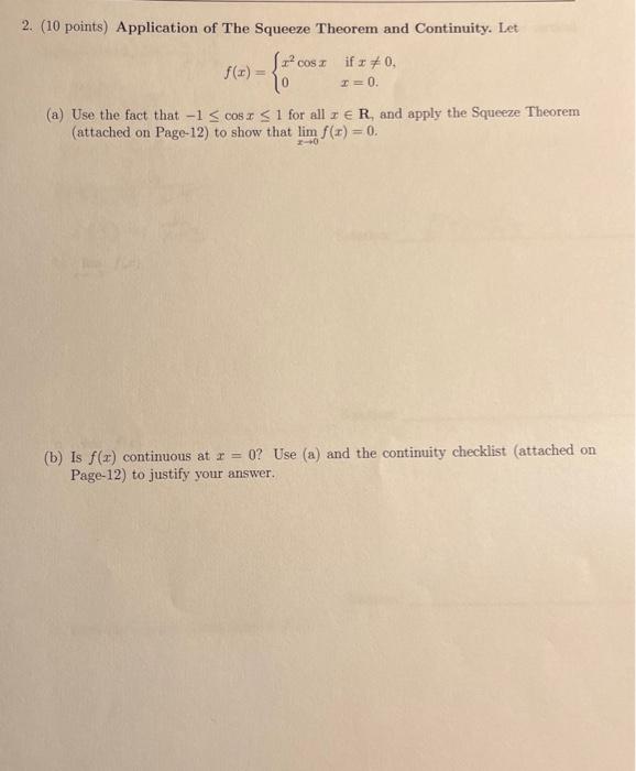 Solved 2. (10 points) Application of The Squeeze Theorem and | Chegg.com