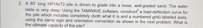 Solved 2. A 80' long HP14x73 pile is driven to grade into a | Chegg.com