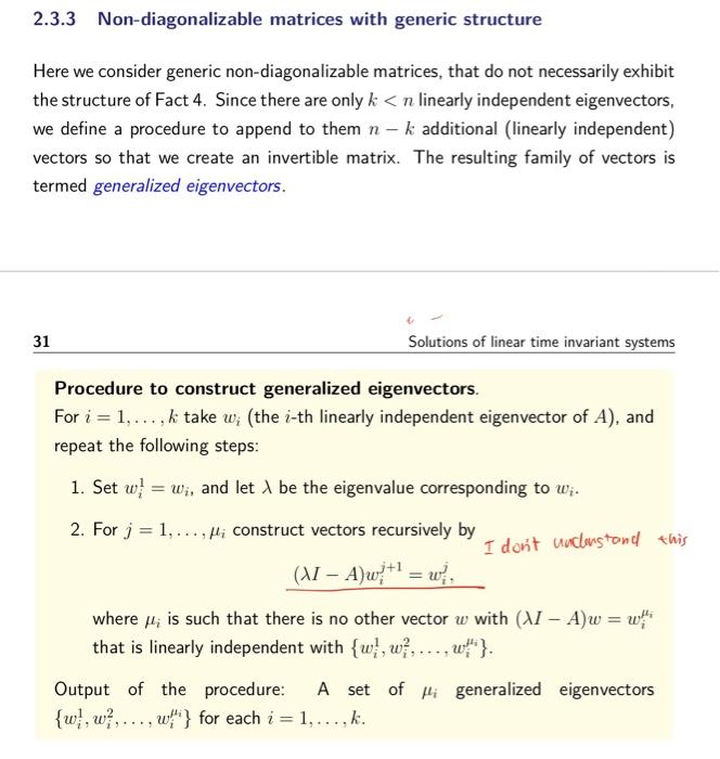 2.3.3 Non-diagonalizable matrices with generic | Chegg.com