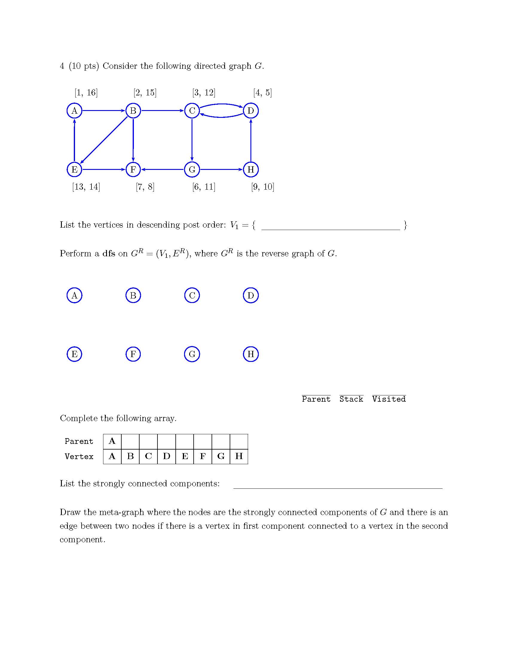 Solved 4 (10 ﻿pts) ﻿Consider the following directed graph | Chegg.com