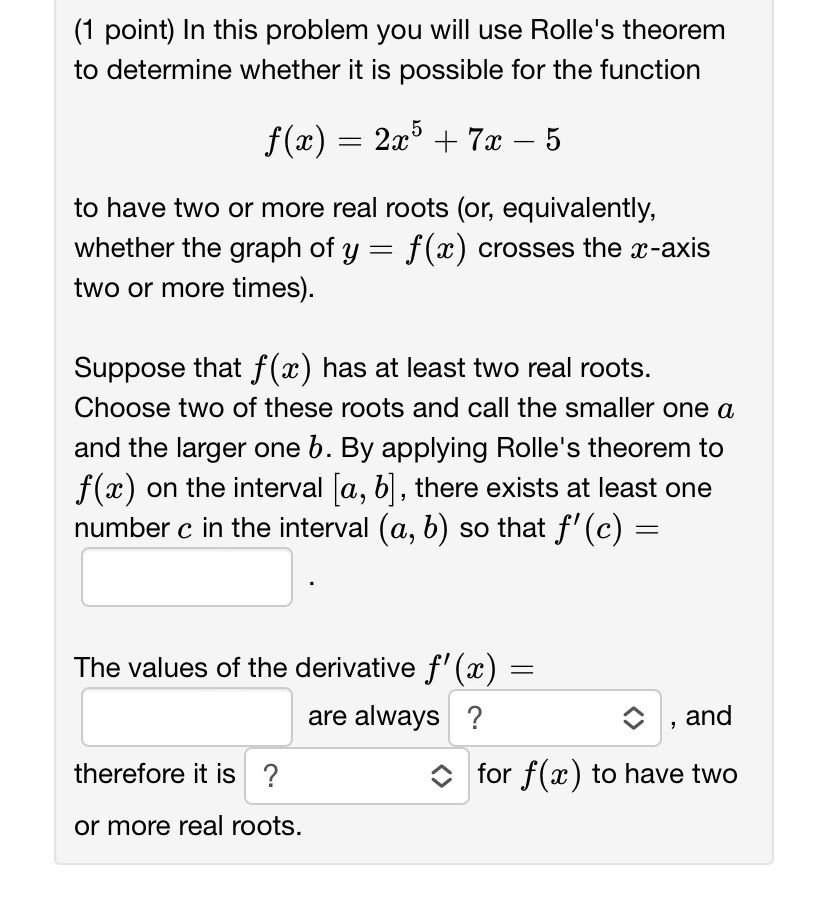 Solved (1 ﻿point) ﻿In this problem you will use Rolle's | Chegg.com