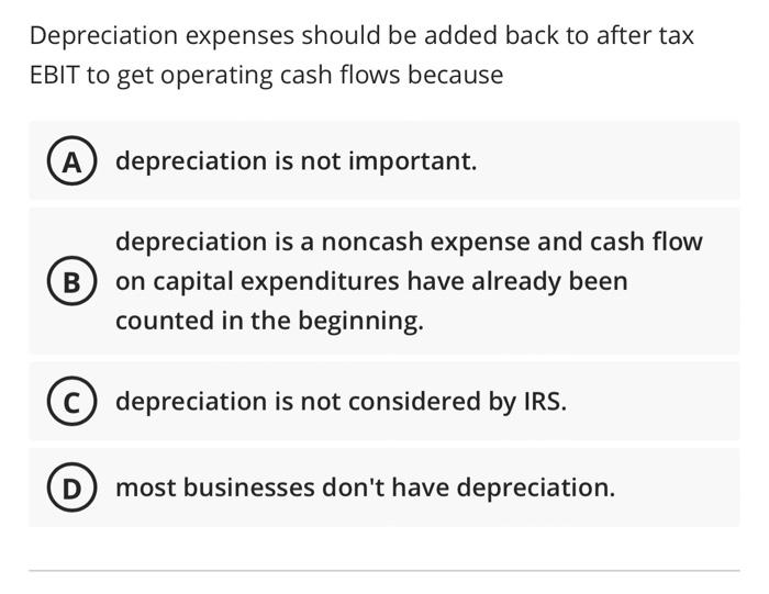Solved Depreciation expenses should be added back to after | Chegg.com