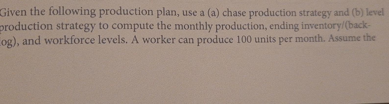 Solved Given the following production plan, use a (a) chase | Chegg.com