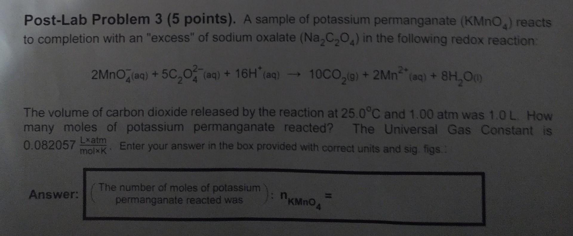 Solved Post-Lab Problem 3 (5 points). A sample of potassium | Chegg.com
