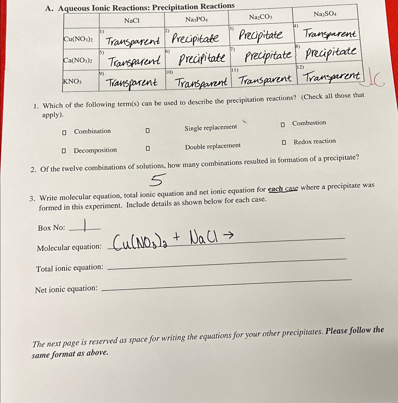A. ﻿Aqueous Ionic Reactions: Precipitation | Chegg.com