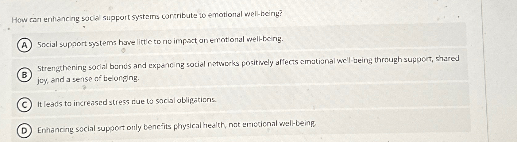 Solved How can enhancing social support systems contribute | Chegg.com