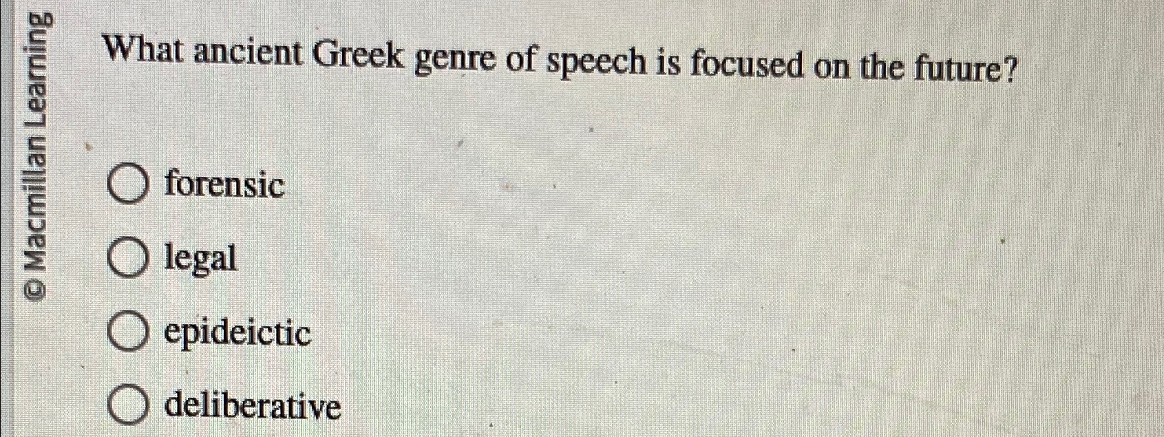 Solved What ancient Greek genre of speech is focused on the | Chegg.com