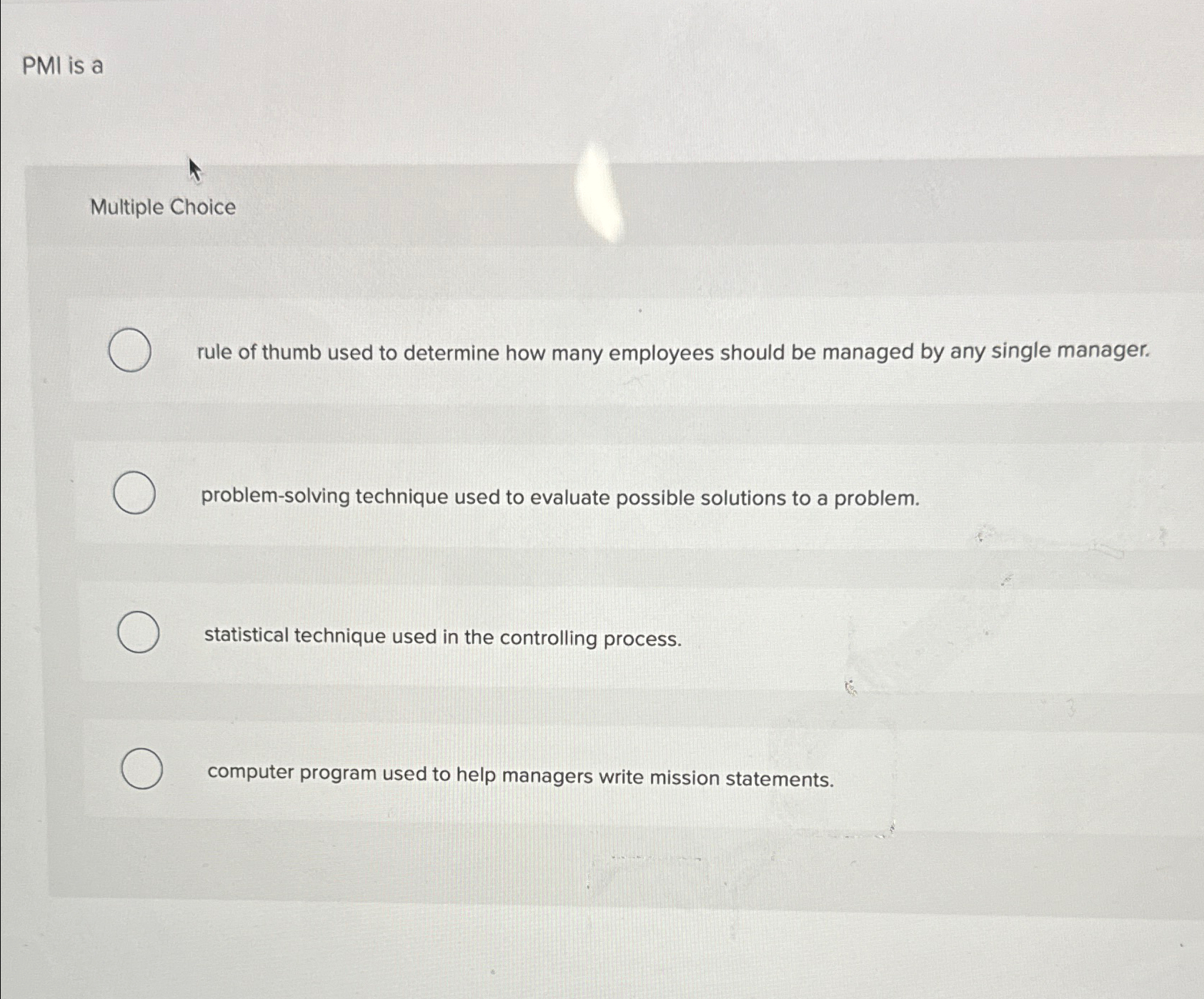 Solved PMI is aMultiple Choicerule of thumb used to | Chegg.com