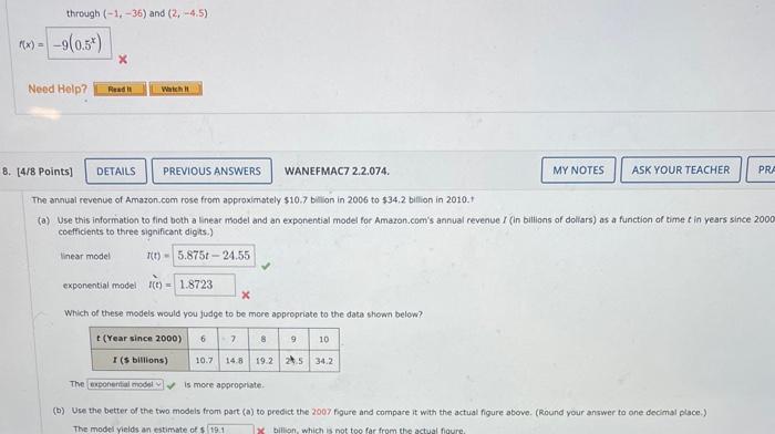 Solved Model the data using an exponential function | Chegg.com