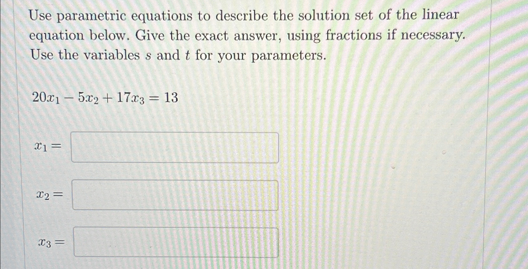 Solved Use parametric equations to describe the solution set | Chegg.com