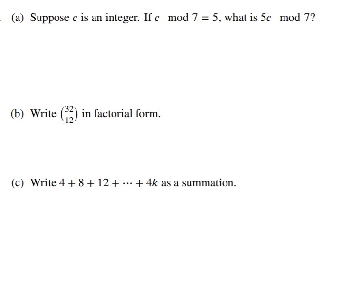 Solved (a) Suppose c is an integer. If c mod 7 = 5, what is | Chegg.com