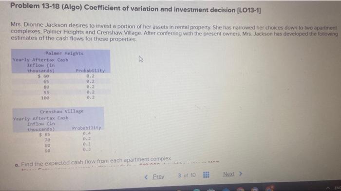 Solved Problem 13-18 (Algo) Coefficient of variation and | Chegg.com