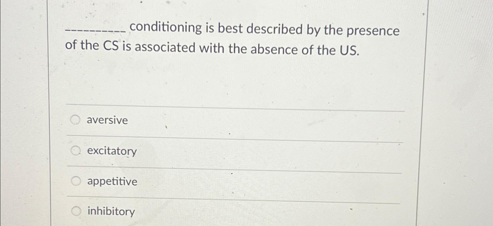 Solved conditioning is best described by the presence of the | Chegg.com