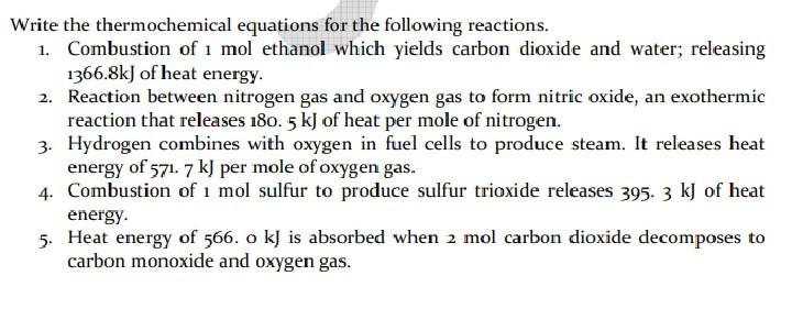 Solved Write the thermochemical equations for the following | Chegg.com