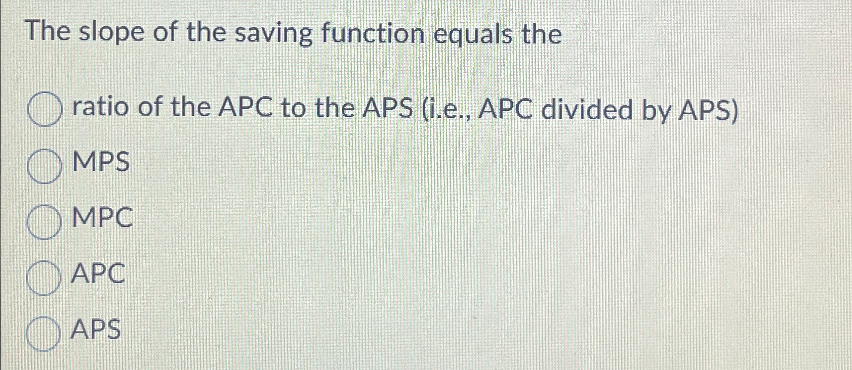 Solved The slope of the saving function equals theratio of | Chegg.com