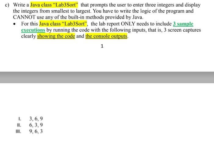 Solved c) Write a Java class "Lab3Sort" that prompts the | Chegg.com