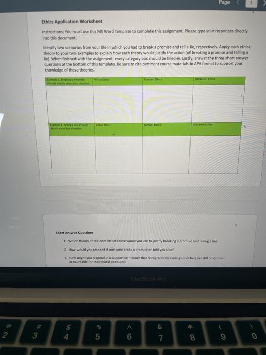 Page Ethics Application Worksheet Instructions: You | Chegg.com