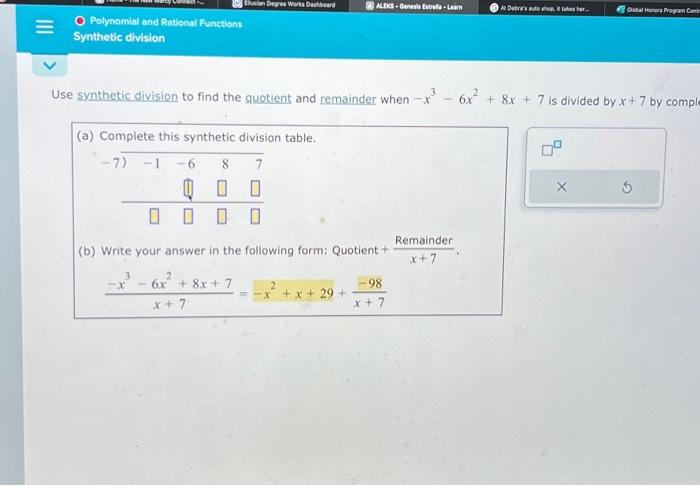 Solved O Polynomial and Rational Functions Synthetic | Chegg.com