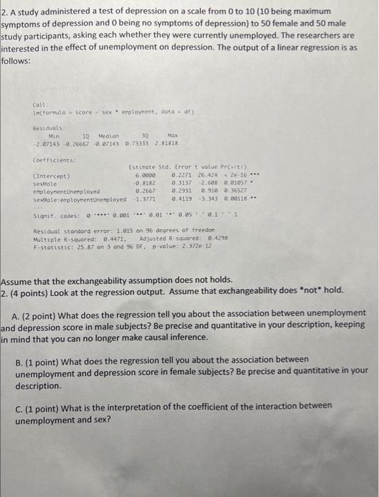 2. A study administered a test of depression on a | Chegg.com