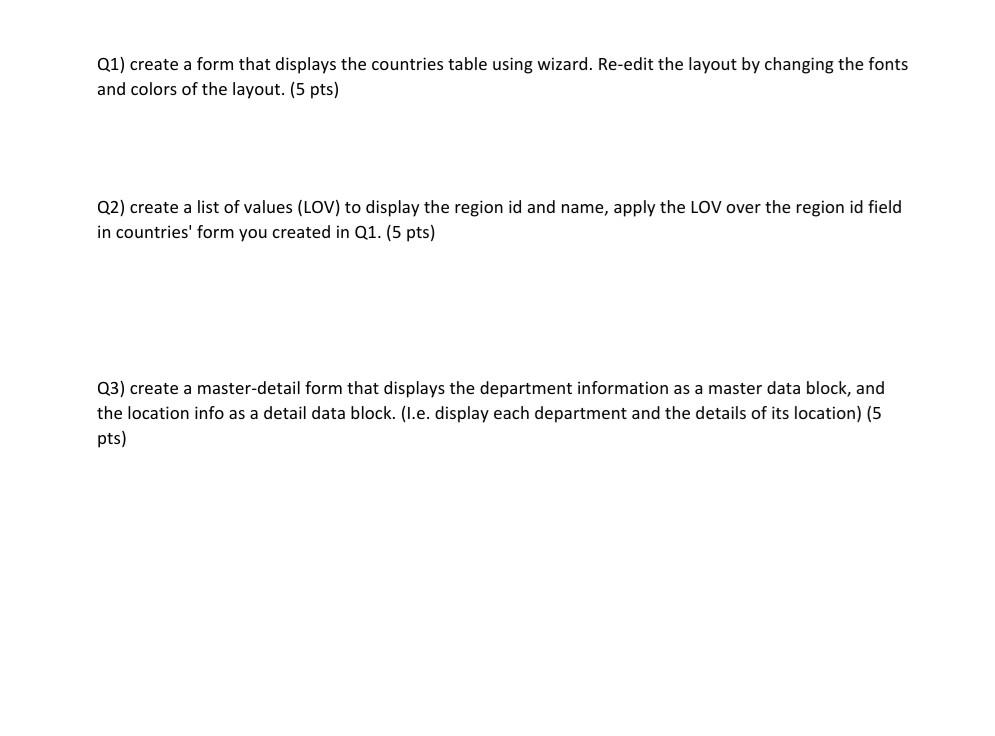 Solved Q1) create a form that displays the countries table | Chegg.com