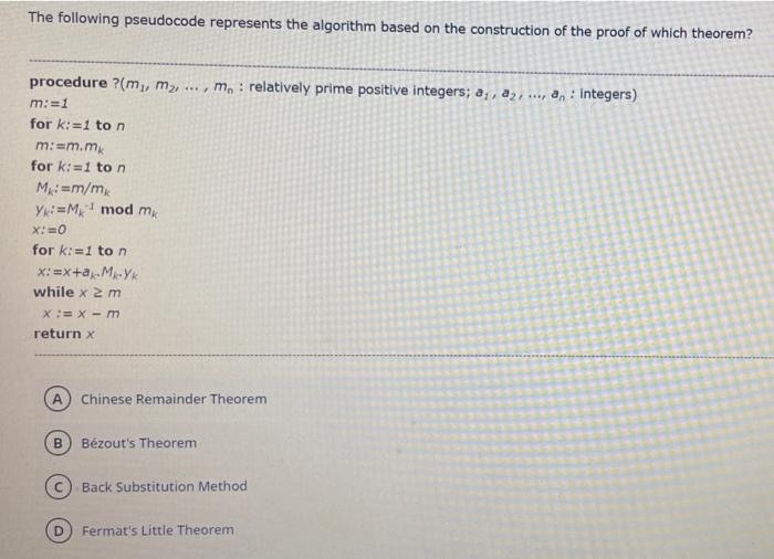 Solved The following pseudocode represents the algorithm | Chegg.com