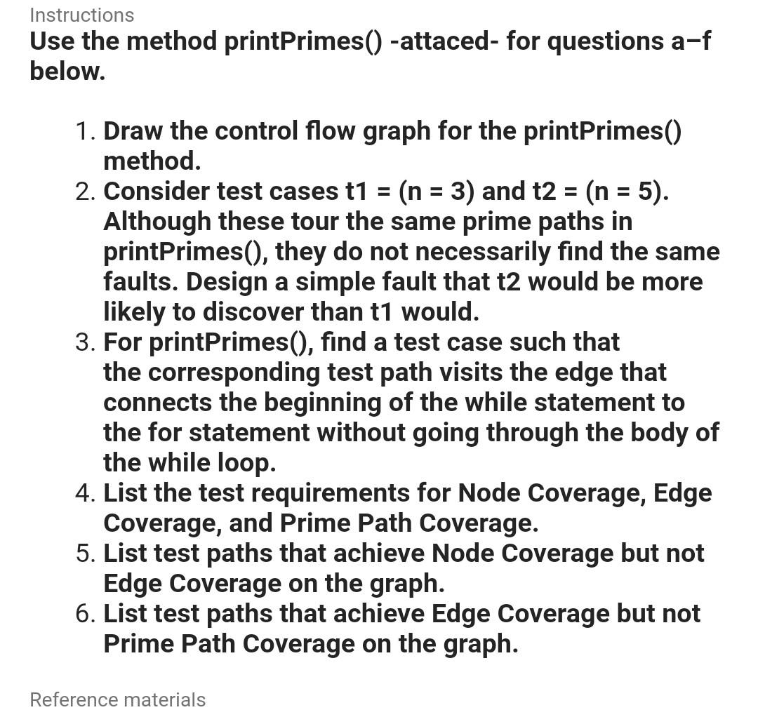 Solved Instructions Use the method printPrimes() -attaced- | Chegg.com