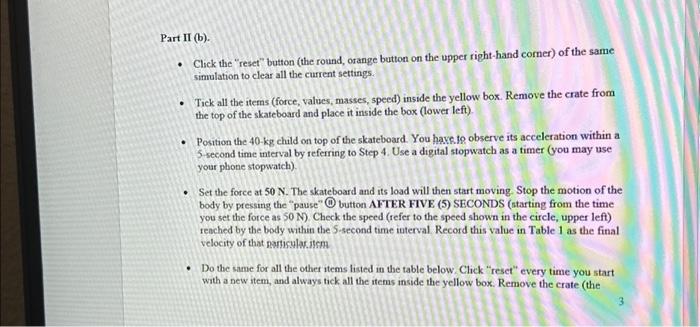 Part II (b). - Click the "reset" button (the round, | Chegg.com
