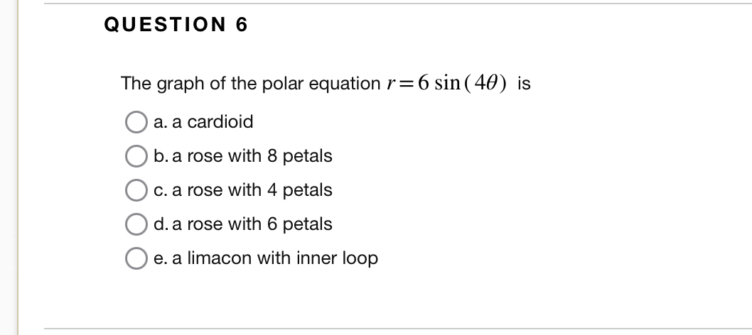 Solved QUESTION 6The graph of the polar equation r=6sin(4θ) | Chegg.com