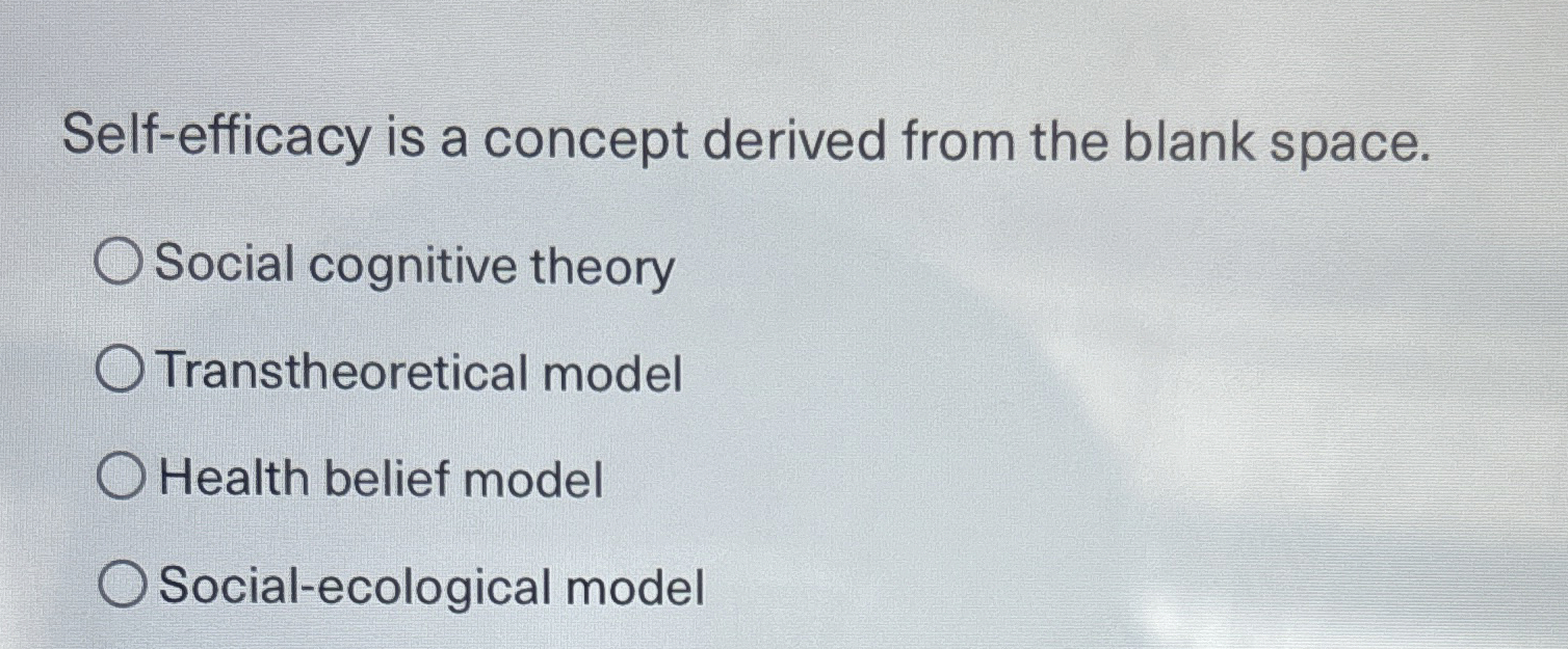 Solved Self-efficacy is a concept derived from the blank | Chegg.com
