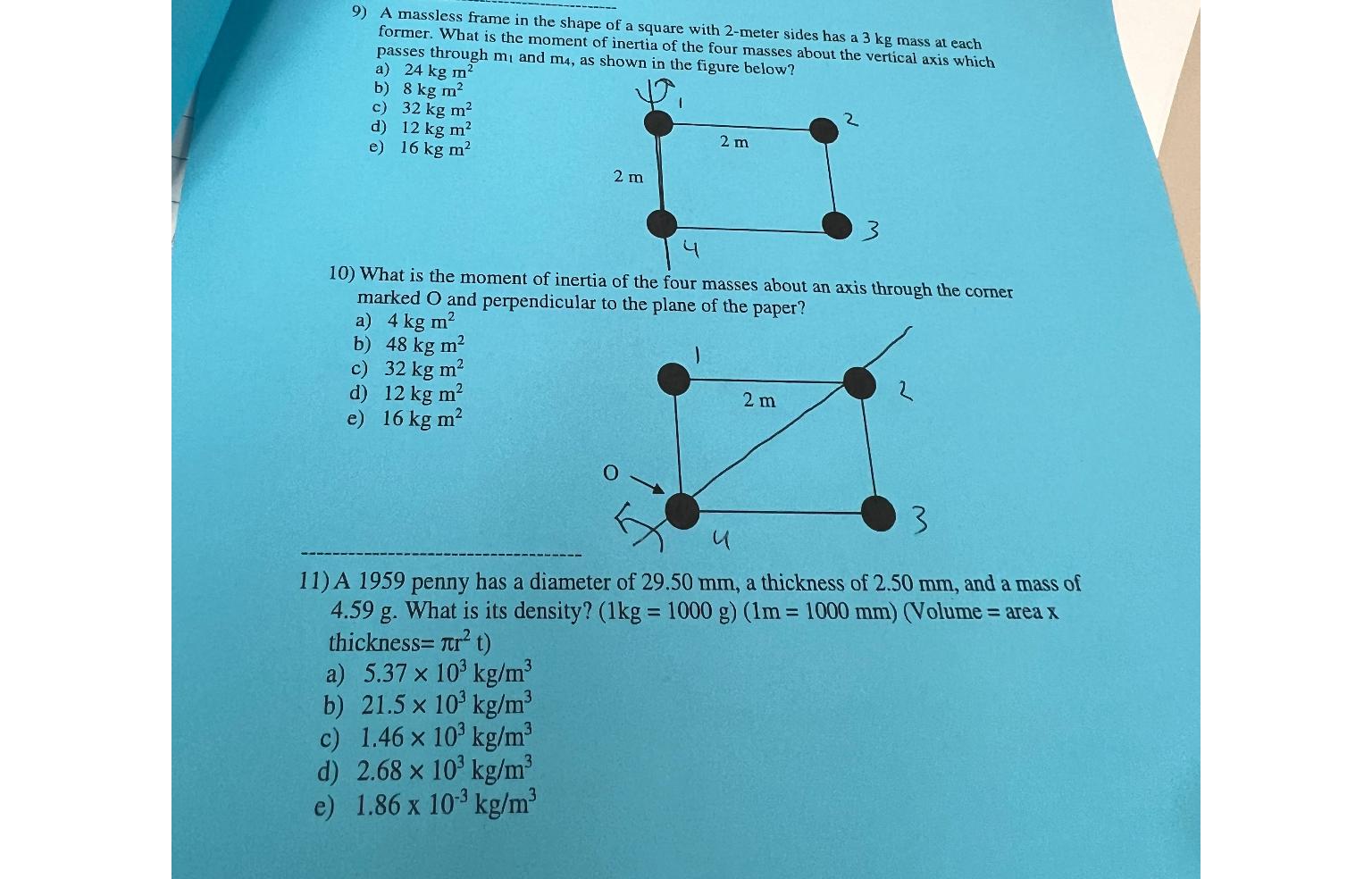 Solved A massless frame in the shape of a square with | Chegg.com