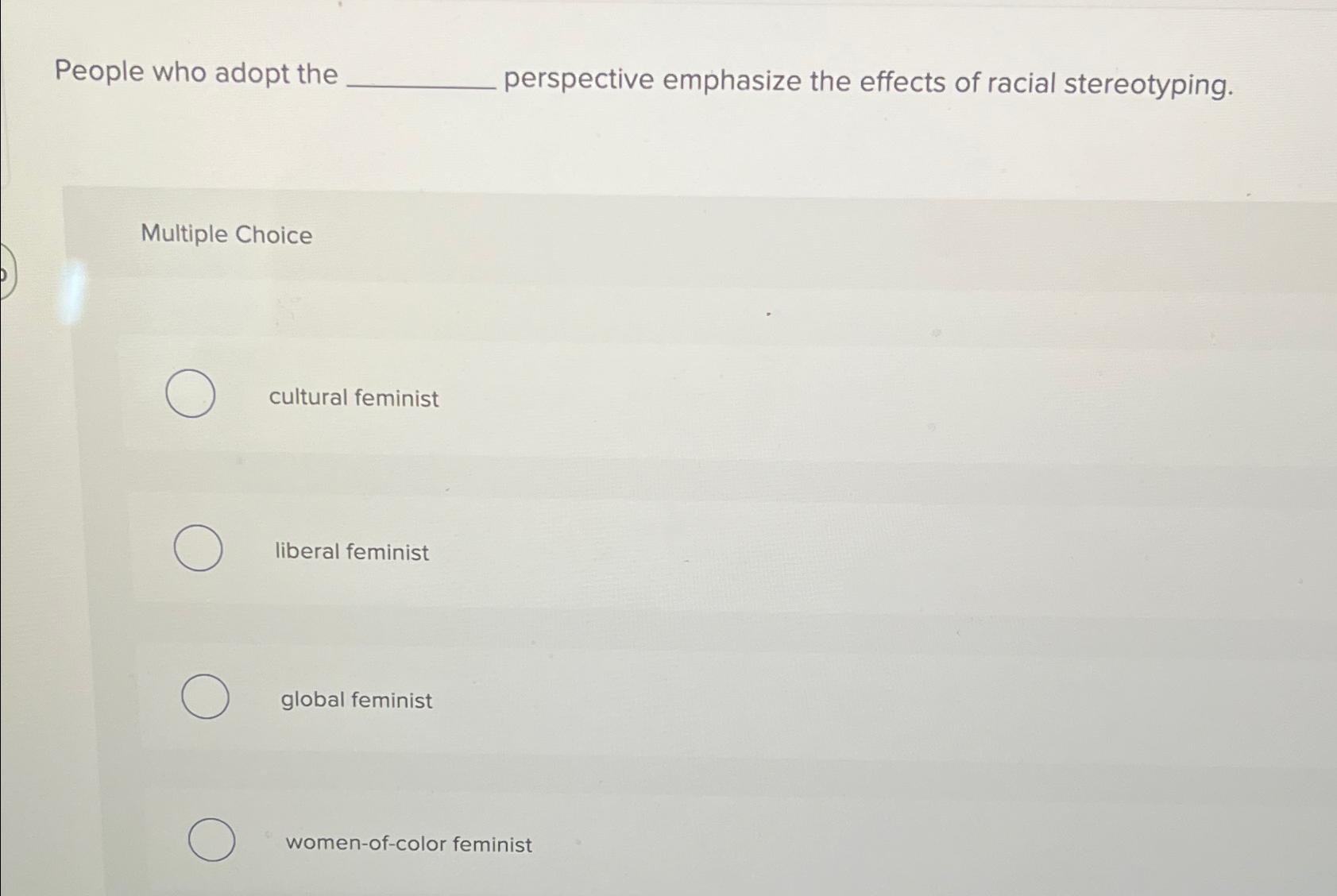 Solved People who adopt theperspective emphasize the effects | Chegg.com