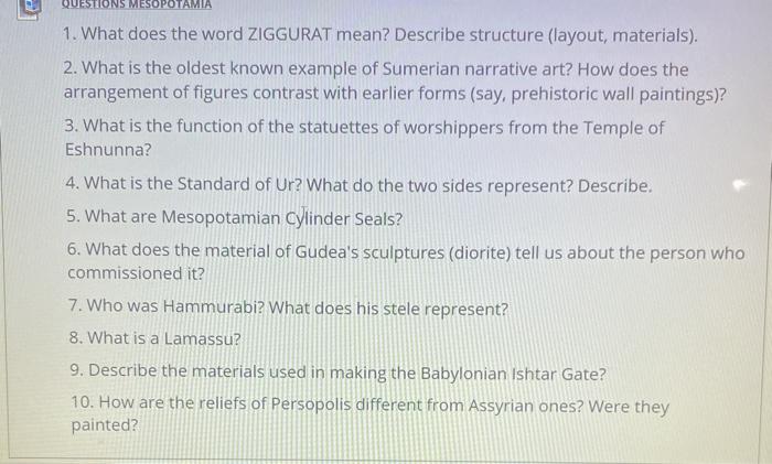 Solved Questions Mesopotamia 1 What Does The Word Ziggurat