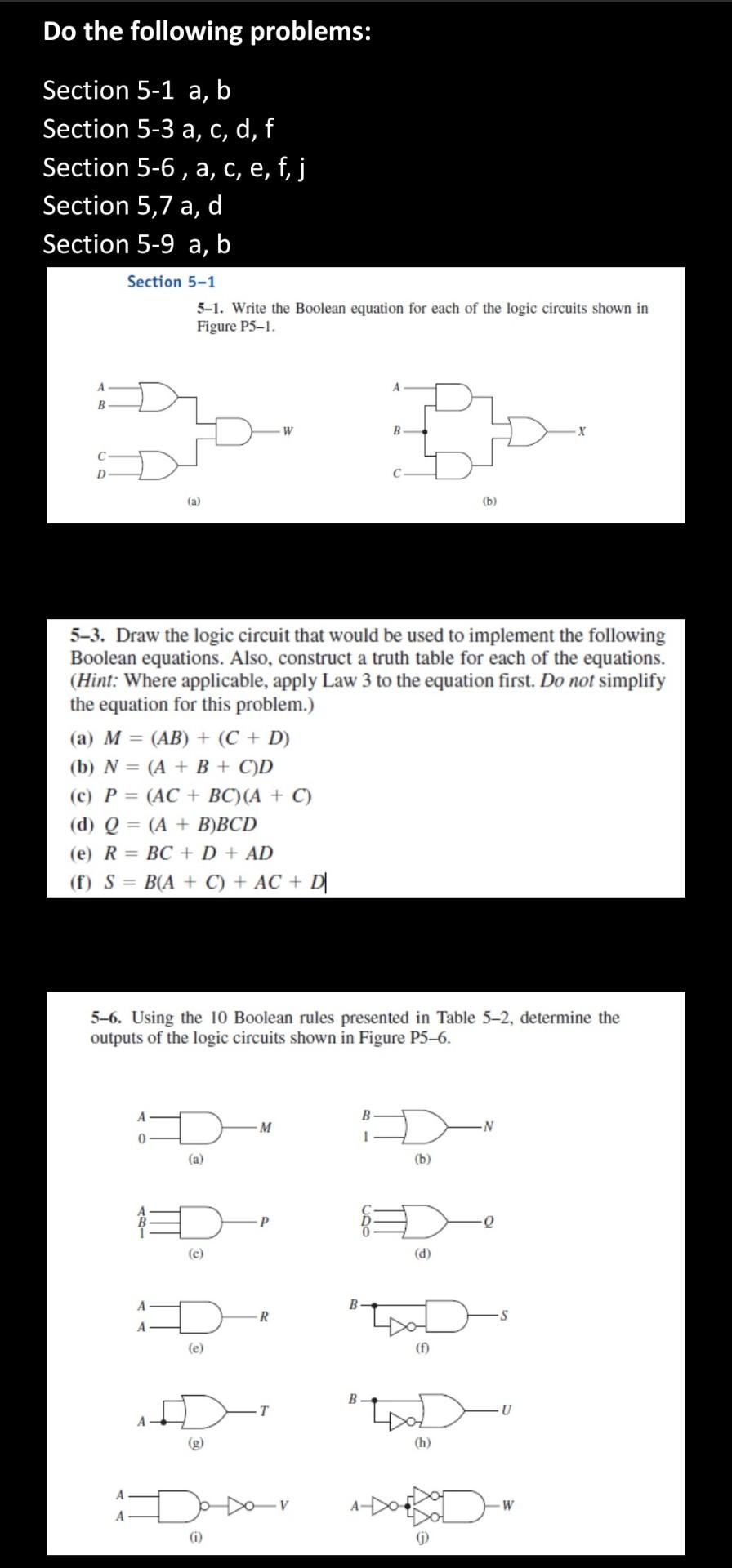 Solved Do the following problems: Section 5-1 a, b Section | Chegg.com