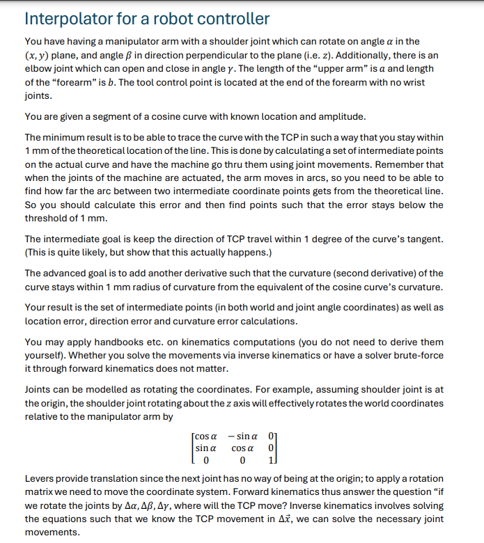 Interpolator for a robot controller:Use robot arm to | Chegg.com