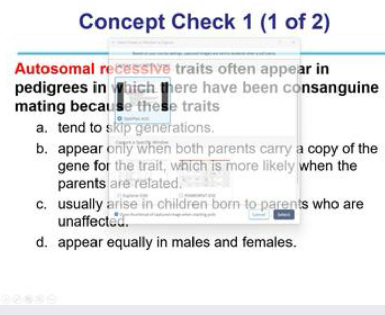 Solved Concept Check 1 (1 ﻿of 2)Autosomal recessive traits | Chegg.com