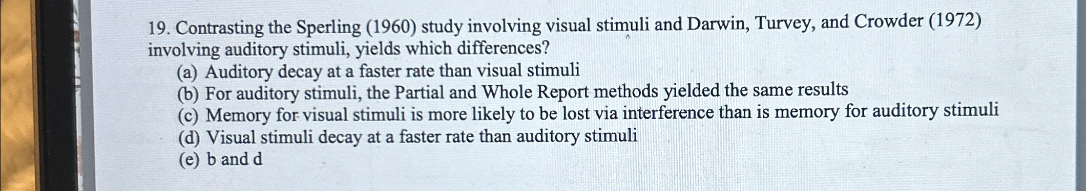 Solved Contrasting the Sperling (1960) ﻿study involving | Chegg.com
