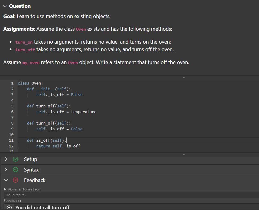 Solved ```class Oven: ﻿ def __init__(self): | Chegg.com