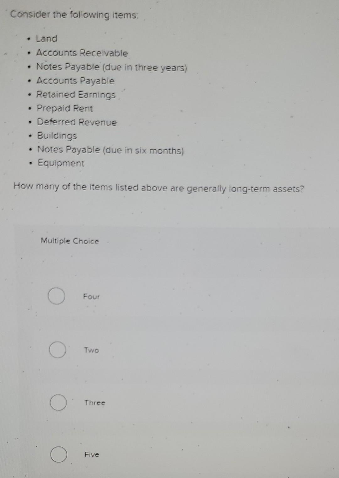 Solved Consider the following items: - Land - Accounts | Chegg.com