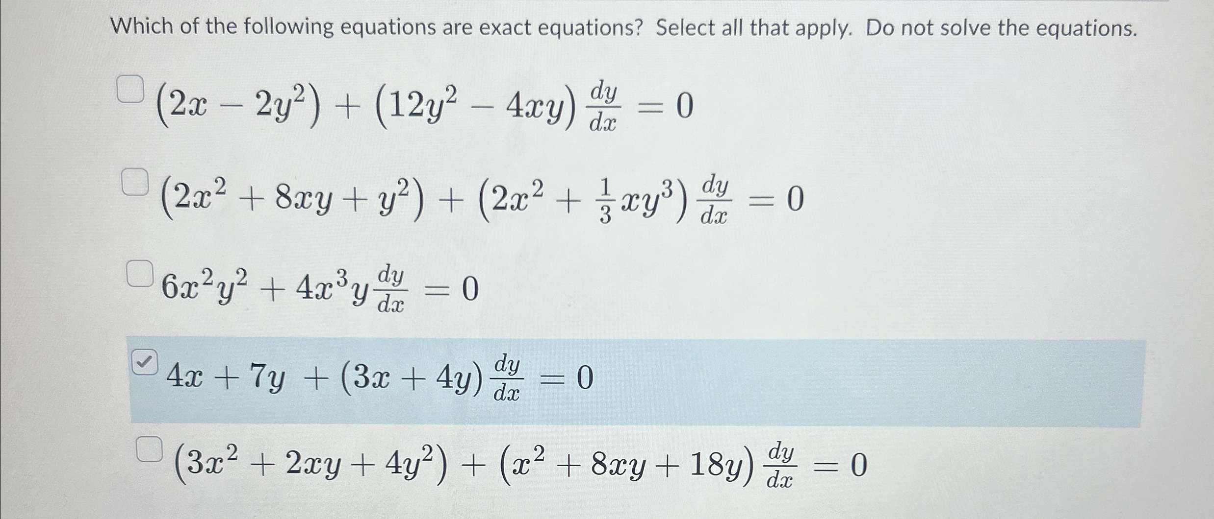 Solved Which of the following equations are exact equations? | Chegg.com