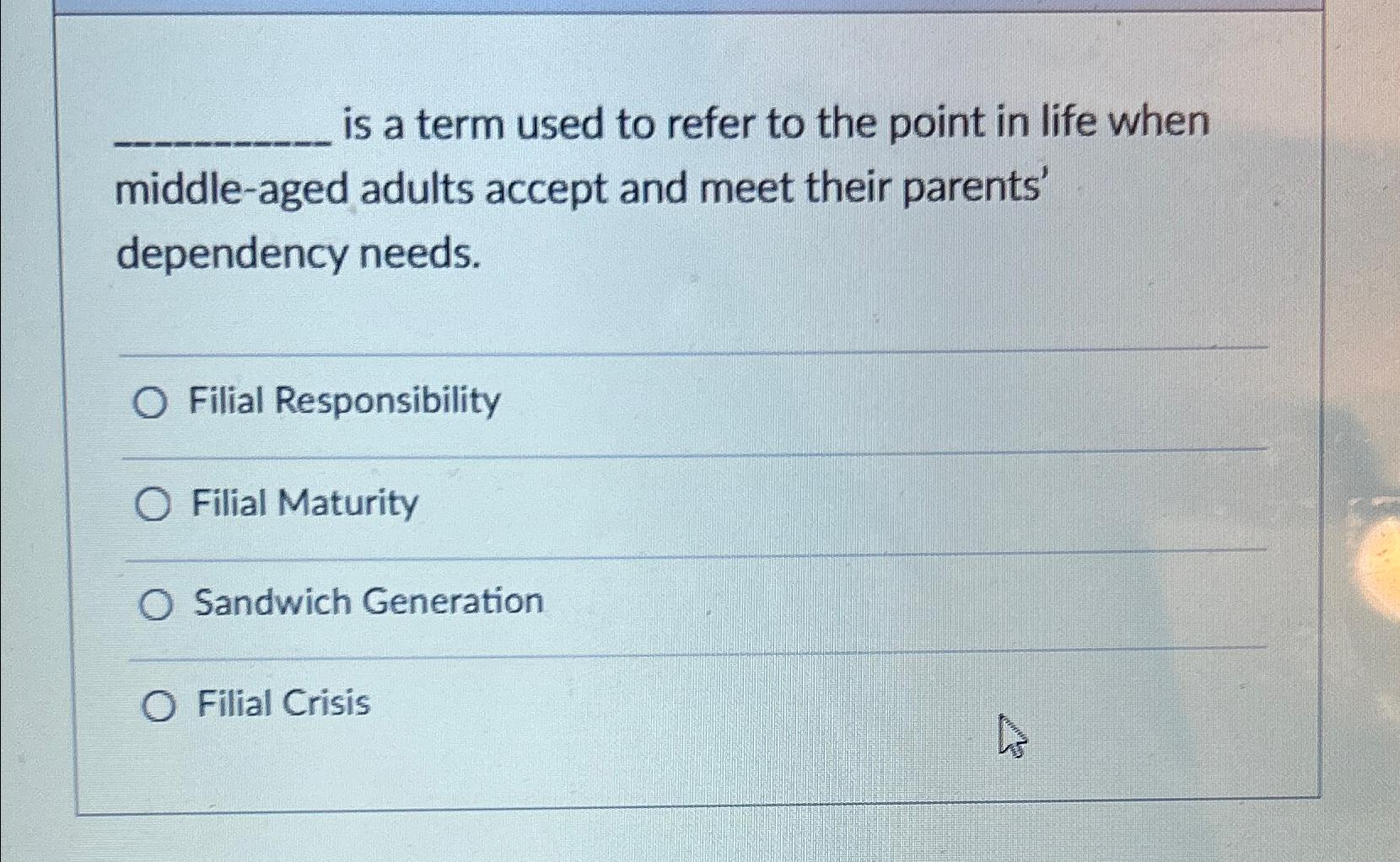Solved is a term used to refer to the point in life when | Chegg.com