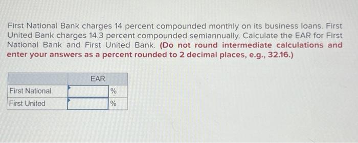 Solved First National Bank charges 14 percent compounded | Chegg.com