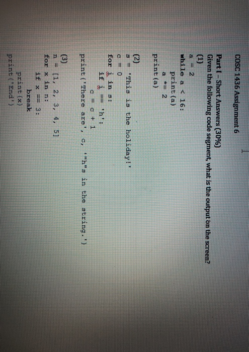 Solved COSC 1436 Assignment 6 Part 1 - Short Answers (30%) | Chegg.com