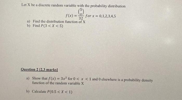 Solved Let X be a discrete random variable with the | Chegg.com
