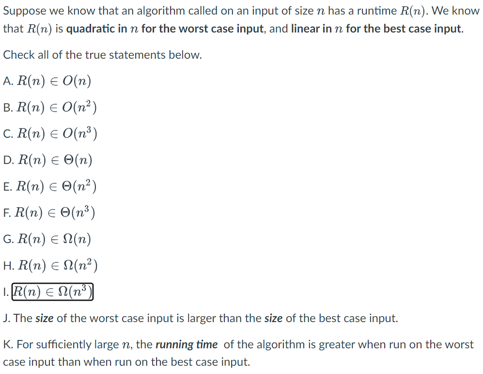Solved Suppose we know that an algorithm called on an input | Chegg.com