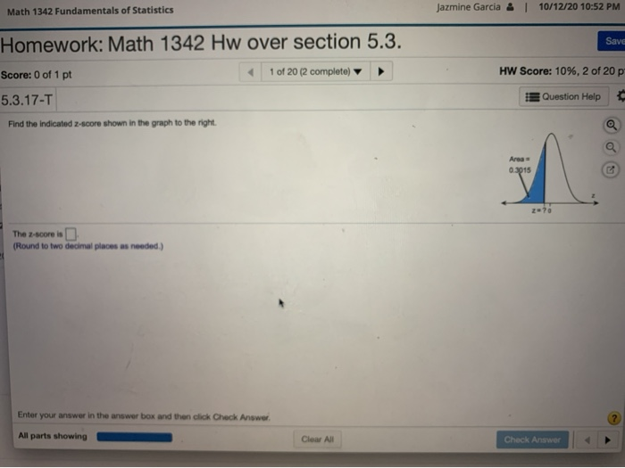 Solved Math 1342 Fundamentals of Statistics Jazmine Garcia & | Chegg.com