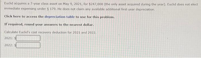 Solved Euclid acquires a 7-year class asset on May 9, 2021, | Chegg.com